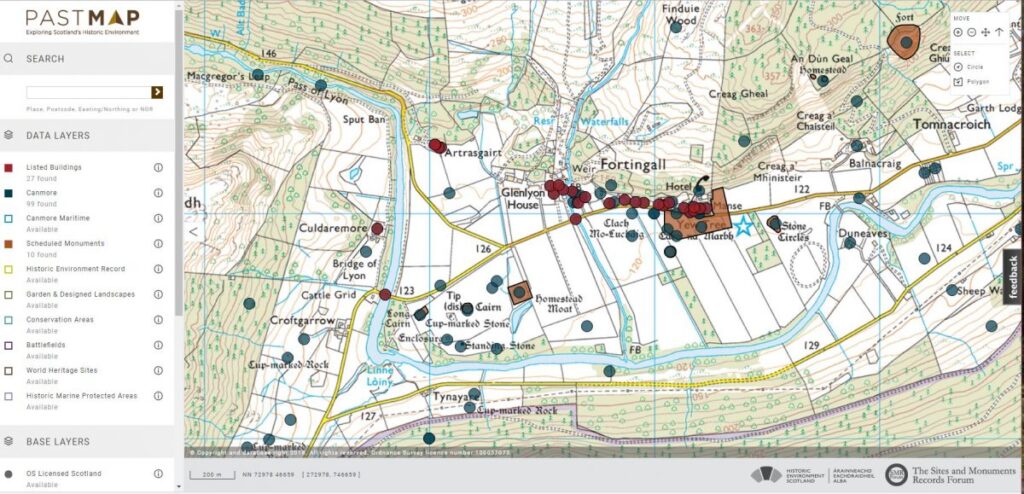 Past map fortingall – Fortingall – Graveyard, Church, Yew Tree and History